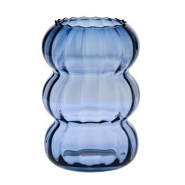 Niebieski ryflowany wazon Bubble 26,5cm | e-sklep Krosno Glass S.A.